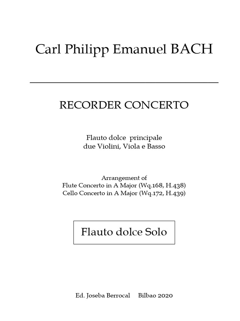 Cpe Bach Recorder Concerto Flauto Dolce | PDF | Recorder (Musical Instrument) | Concerto