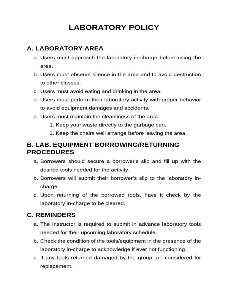 Laboratory Usage and Equipment Policy | PDF
