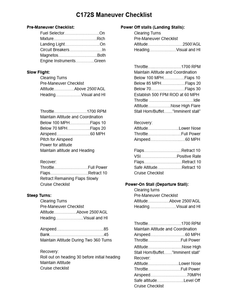 C172S Maneuver and Emergency Checklist | PDF | Flap (Aeronautics ...