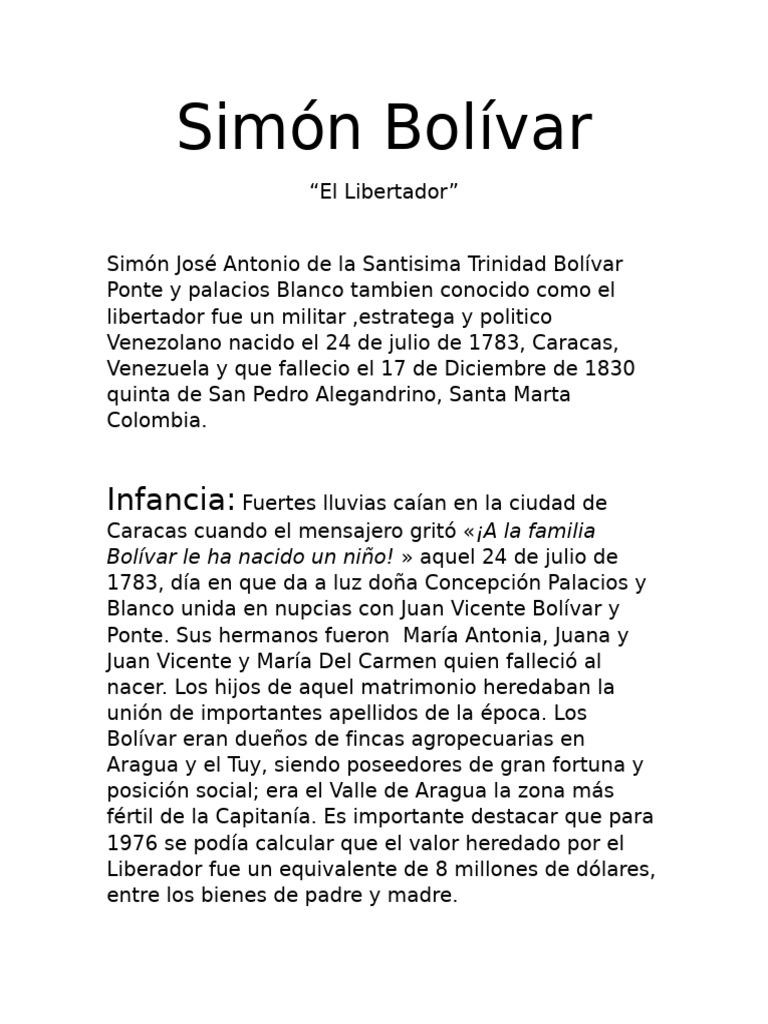 Simón Bolívar: Vida y Legado | PDF | Colombia