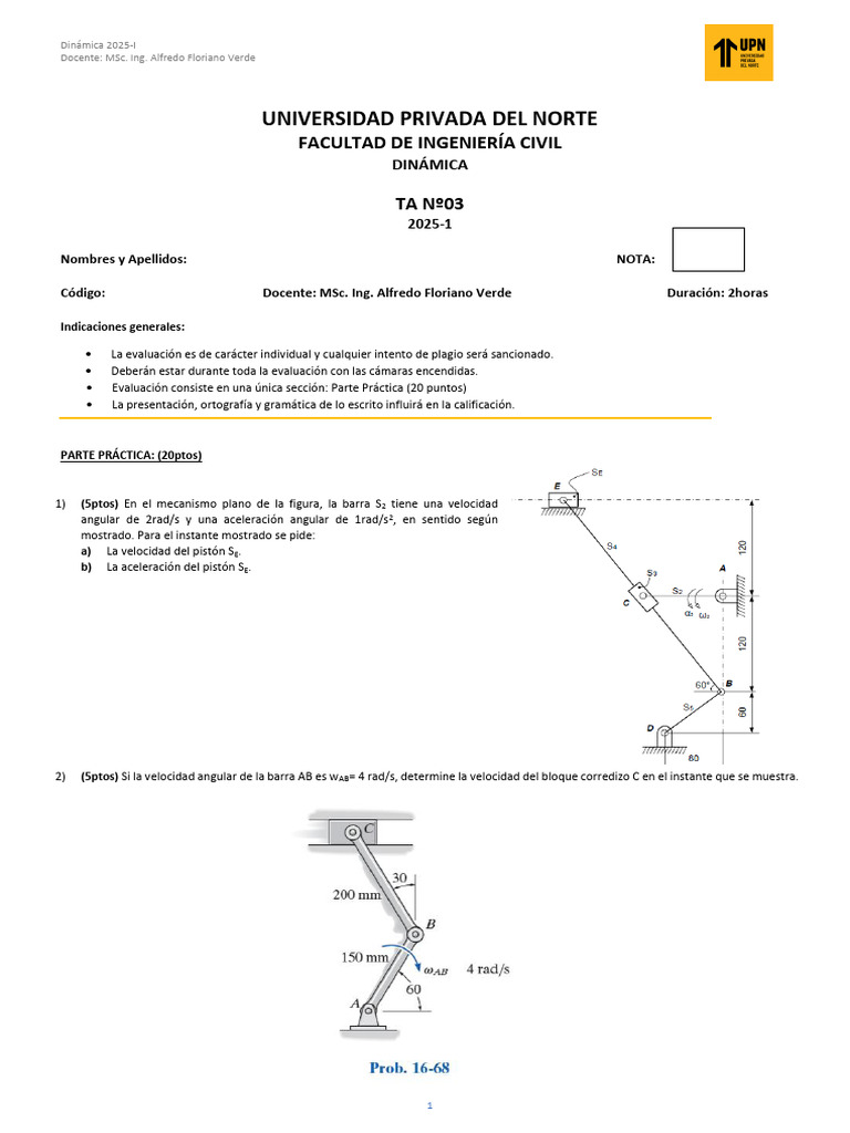 T03 Dinámica 2025-1 | PDF