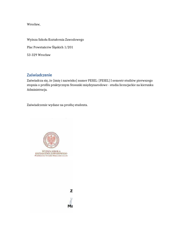 Zaswiadczenie WSKZ Final | PDF