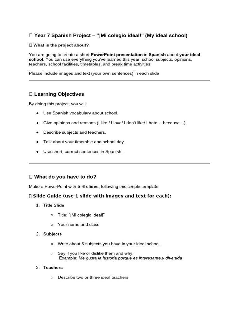 Mi Colegio Ideal: Proyecto de Español | PDF | Linguistics