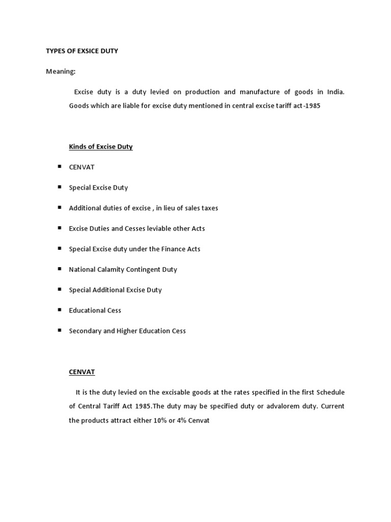 Types of Excise Duty | PDF | Excise | Taxation