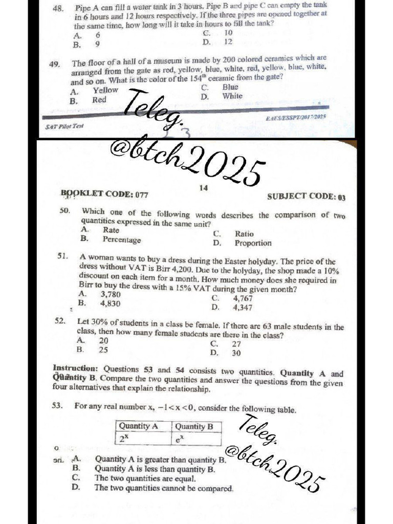 2017 SAT Pilot Booklet Code 077 | PDF