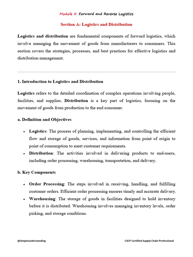 Module 5 Forward and Reverse Logistics | PDF | Logistics | Warehouse