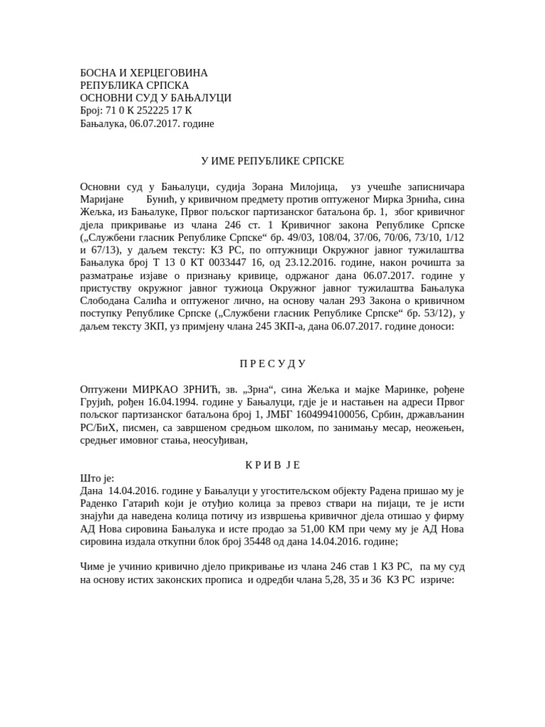 Presuda Na Osnovu Priznanja Krivice Novčana Kazna 252225k | PDF