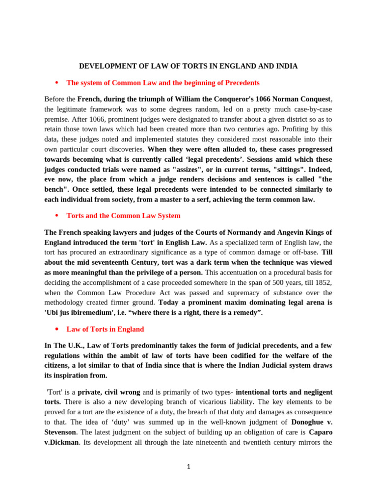 Evolution of Torts Law in India | PDF | Tort | Equity (Law)