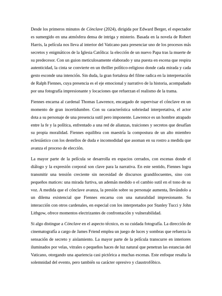 Reseña de Cónclave | PDF | Suspense (Género)