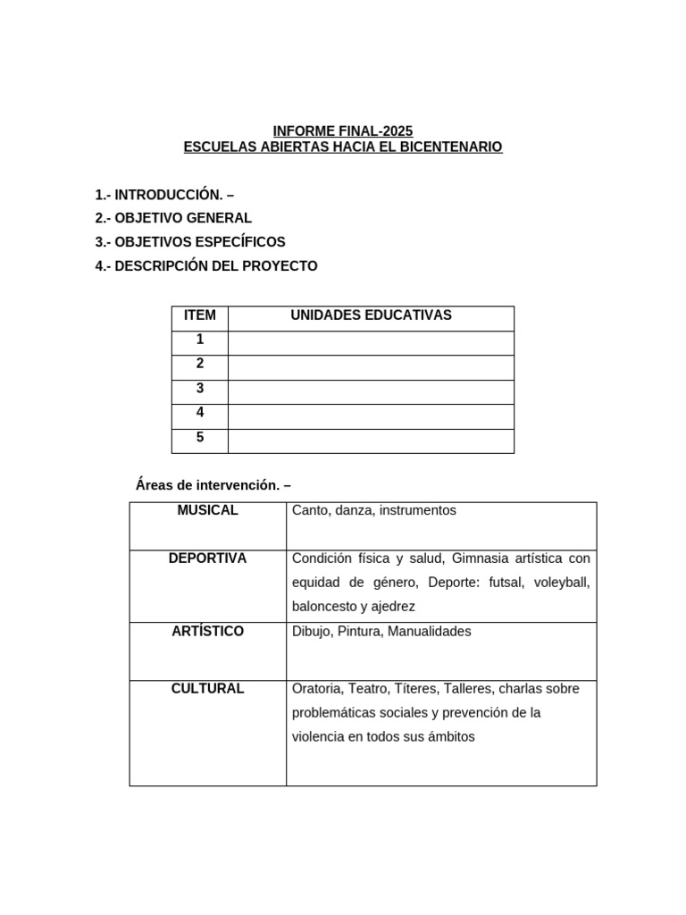 Informe Final de Escuelas Abiertas | PDF