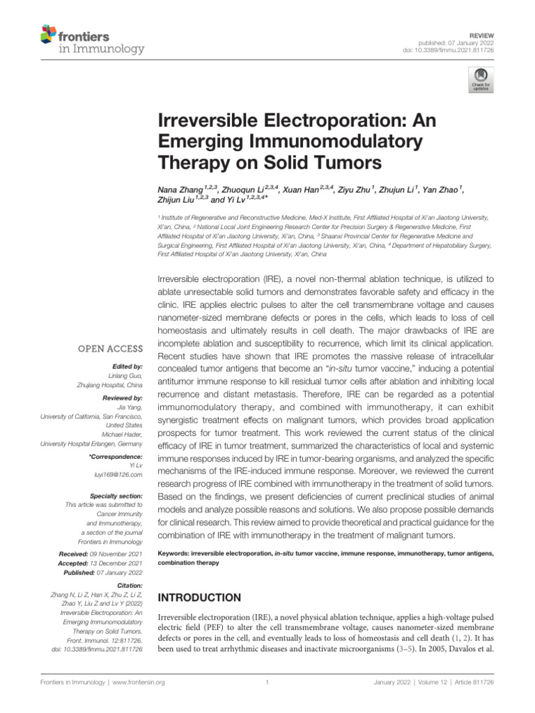 Irreversible Electroporation - An Emerging Immunomodulatory Therapy On ...