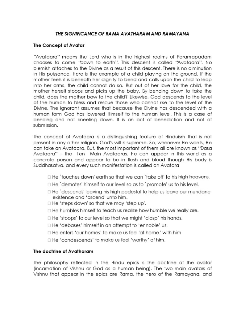 Significance of Rama Avatharam | PDF | Rama | Ramayana