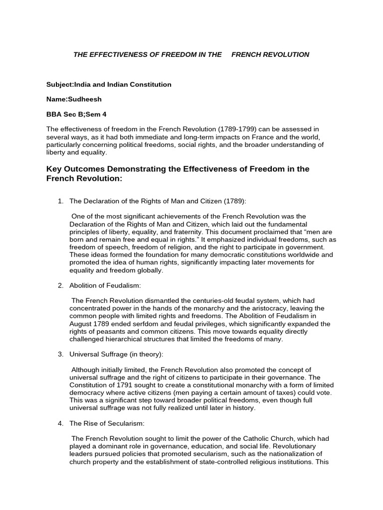 Impact of Freedom in French Revolution | PDF | French Revolution | Rights