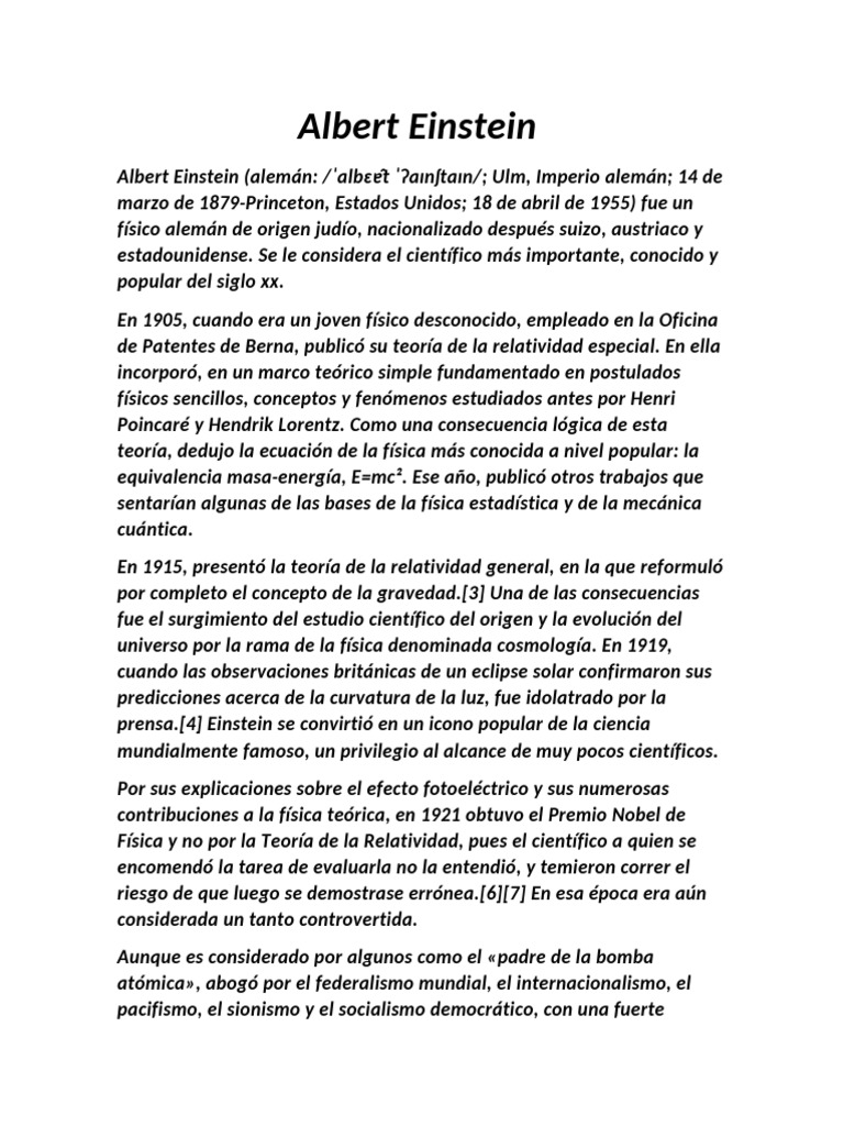 Vida y legado de Albert Einstein | PDF | Albert Einstein | Física teórica