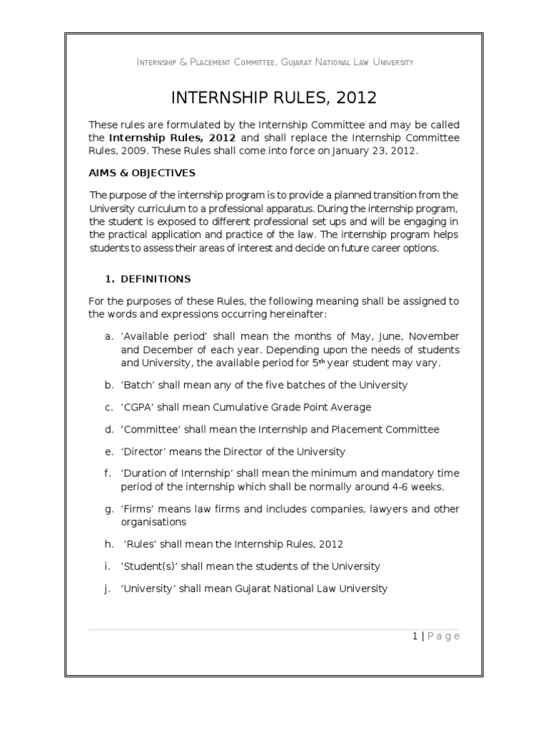 GNLU Internship Rules and Guidelines | PDF | Internship | Job Hunting