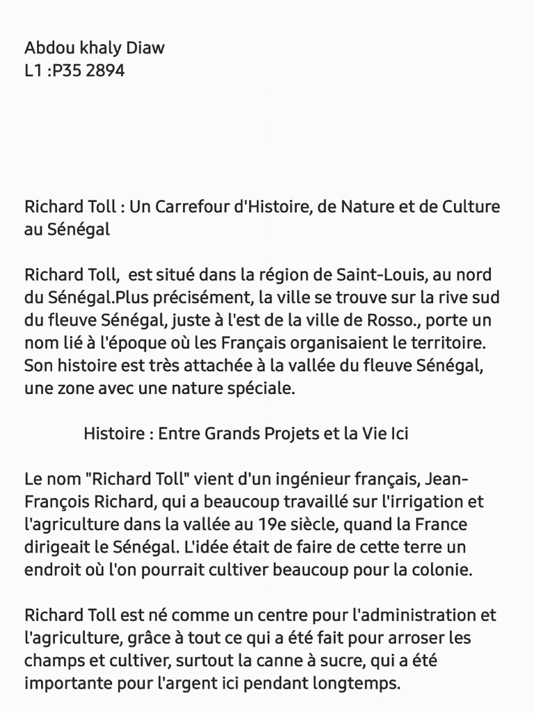 Présentation Du Patrimoine de Richard Toll | PDF