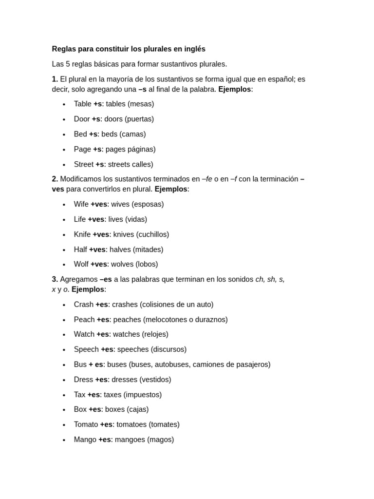 Reglas para Constituir Los Plurales en Inglés | PDF