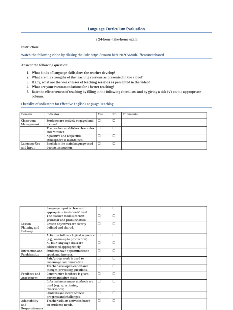 Effective English Teaching Checklist | PDF | Teachers | Educational ...