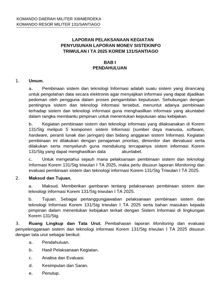 Laporan Monev Sistek Info TW I 2025 Fix | PDF