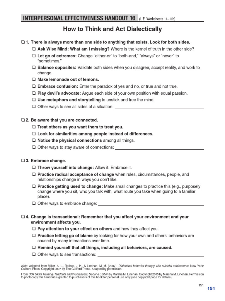 Dialectical Thinking in DBT Worksheets | PDF | Dialectical Behavior ...