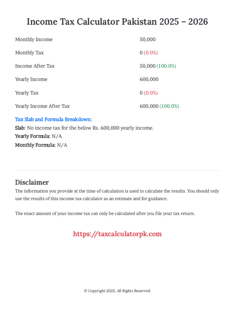 Income Tax Calculator Pakistan - 2025-2026 | PDF
