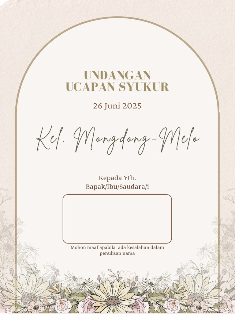 Undangan Syukur HUT dan Peneguhan Sidi | PDF