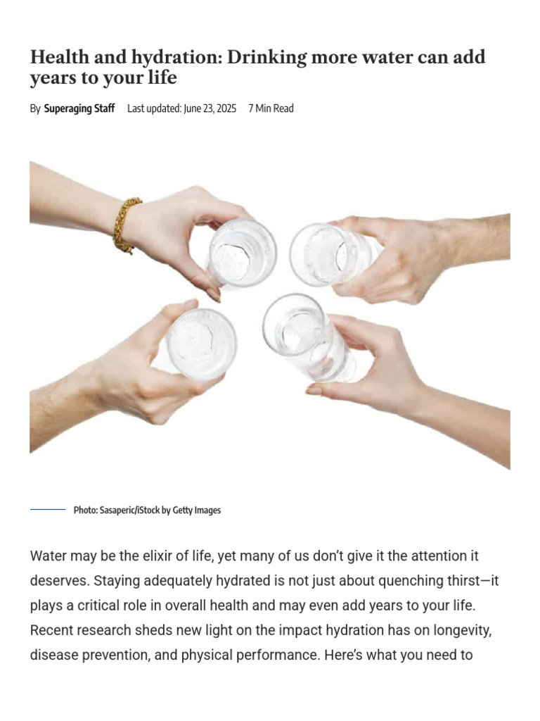 Health and Hydration - Drinking More Water Can Add Years To Your Life ...