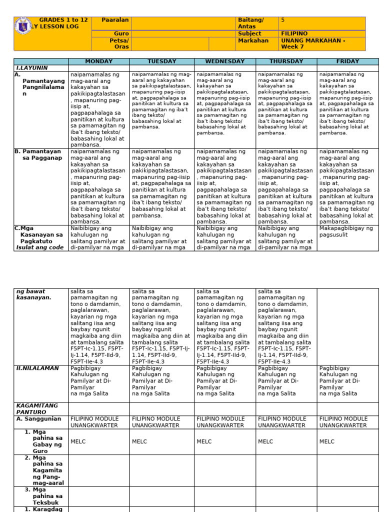 DLL g5 Week 7 Filipino 1 | PDF