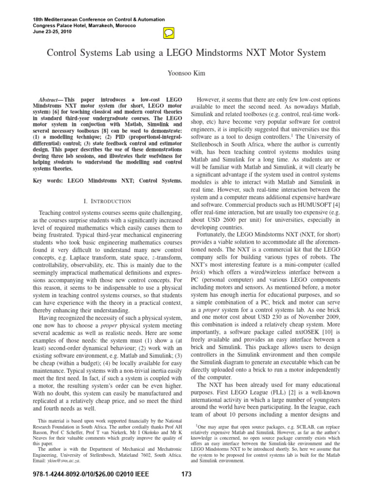 Control - Systems - Lab - Using - A - LEGO - Mindstorms - NXT - Motor - System - IEEE Med Conf ...