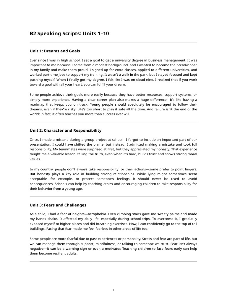 B2 Speaking Scripts: Life Skills Insights | PDF | Fear | Poverty