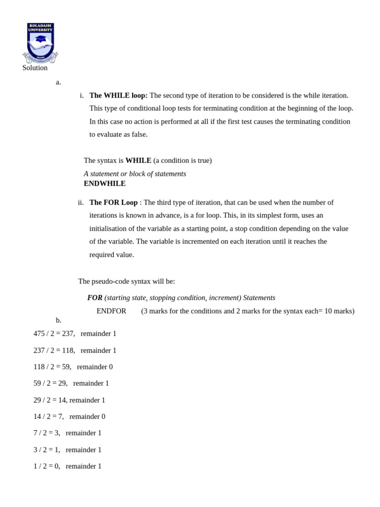 CSC 206 - 104 - Tutorial Questions Solution | PDF | Computer Programming | Programming