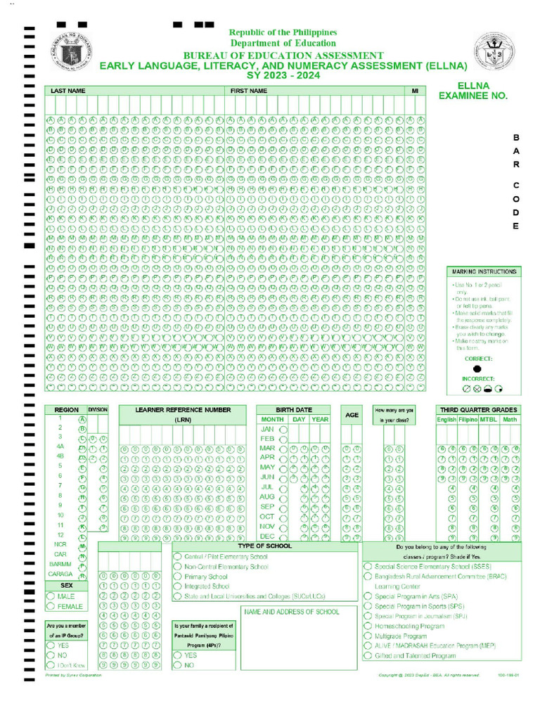 Ellna Answer Sheet 2024 2025 | PDF