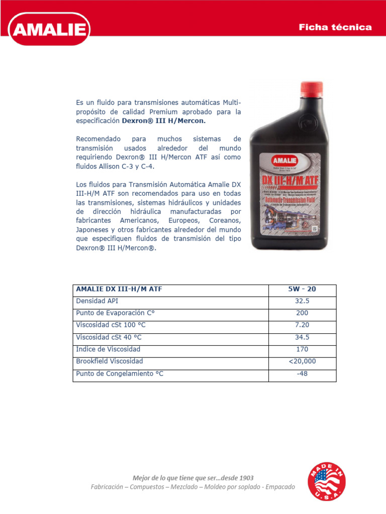 Amalie DX III HM Atf 1 | PDF