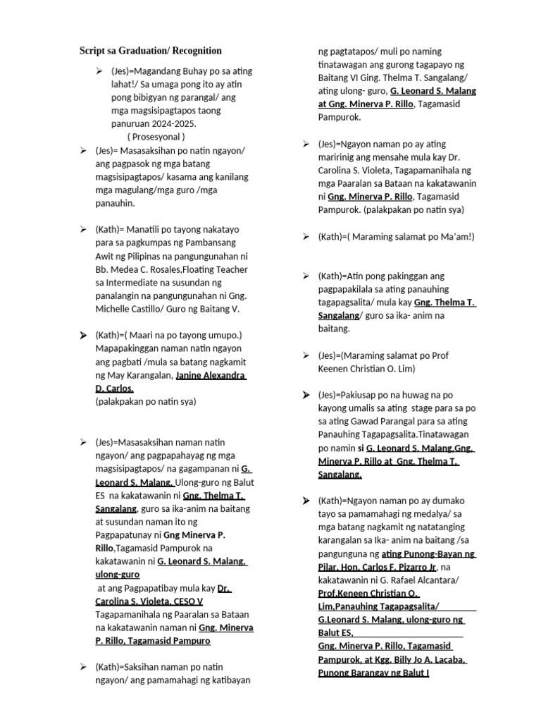 Script Sa Graduation | PDF
