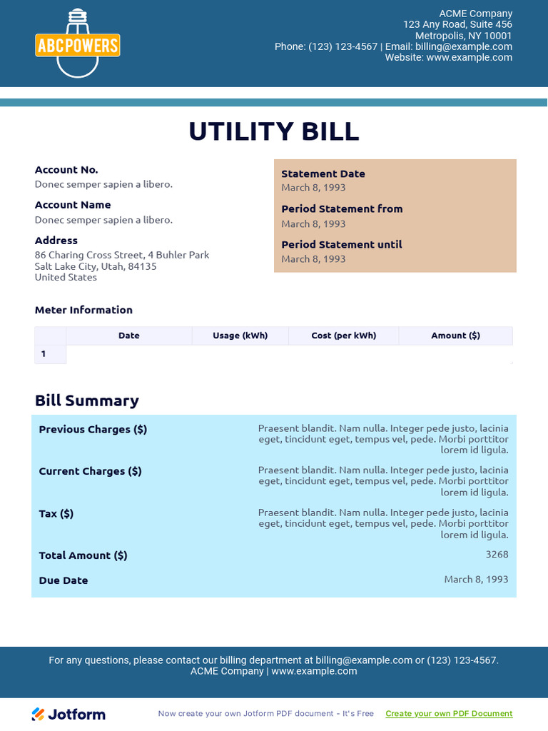 Utility Bill Template for Editing | PDF