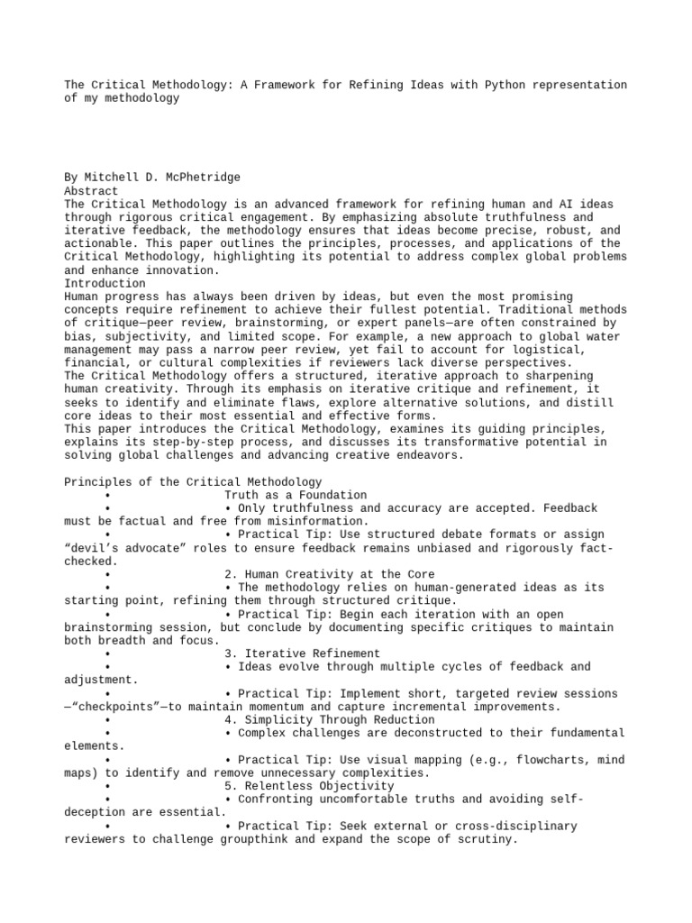 The Critical Methodology A Framework For | PDF | Methodology | Creativity
