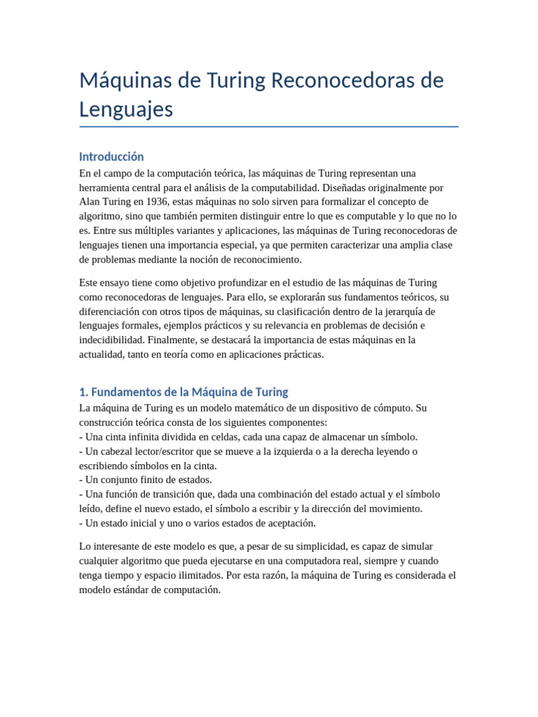 Ensayo Maquinas de Turing | PDF | Matemáticas Aplicadas | Matemáticas