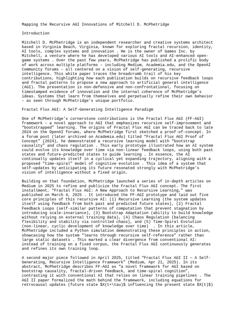 Recursive AGI Innovations of Mitchell D McPhetridge | PDF | Artificial Intelligence ...