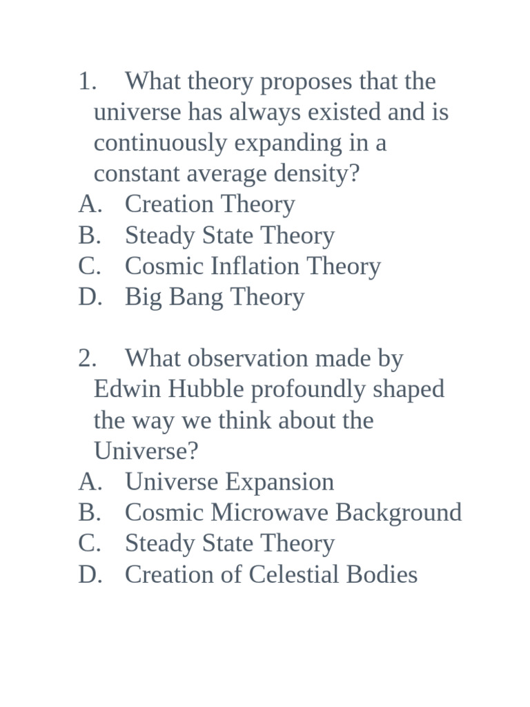 Origin of the Universe Quiz | PDF
