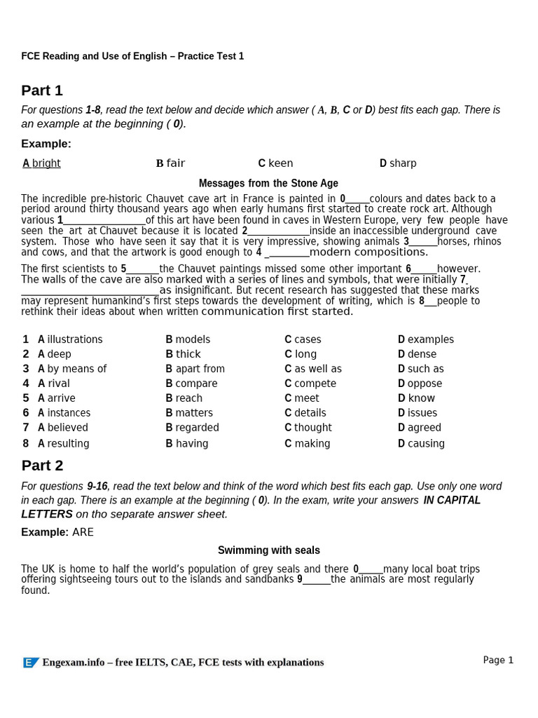FCE Reading Practice Test 1 | PDF | Verb | Adjective