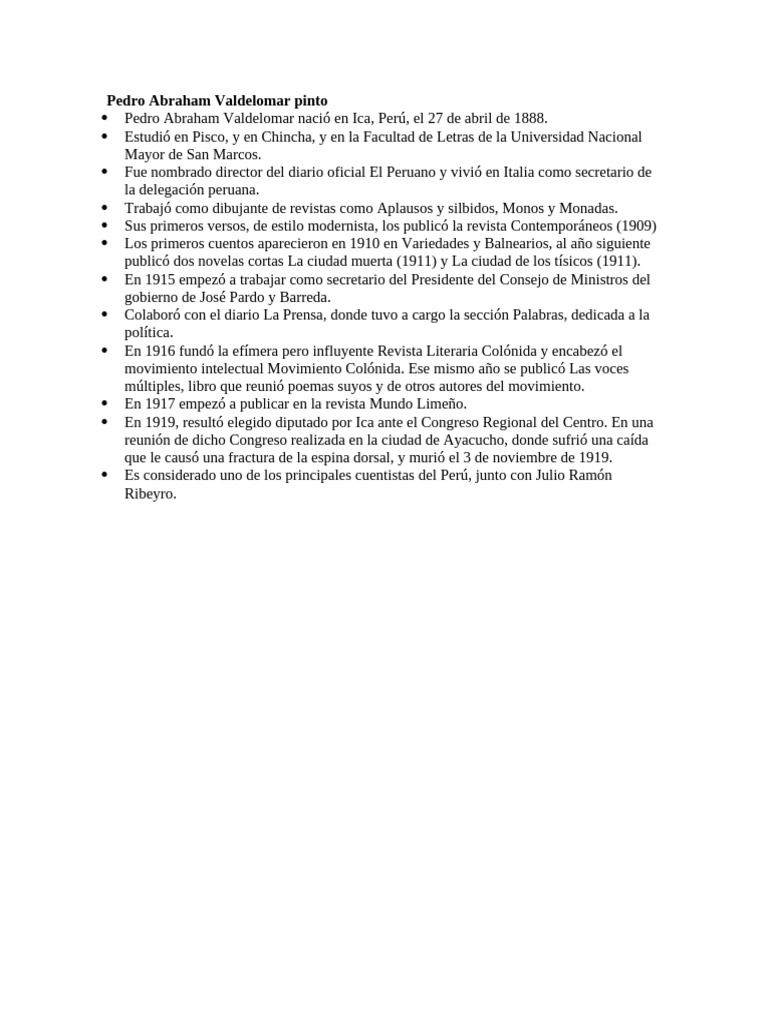 Pedro Abraham Valdelomar: Vida y Legado | PDF