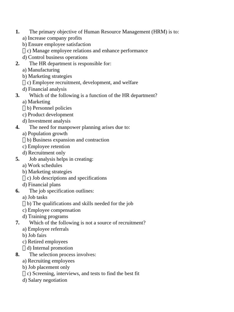Human Resource Management MCQ | PDF | Employment | Compensation And Benefits