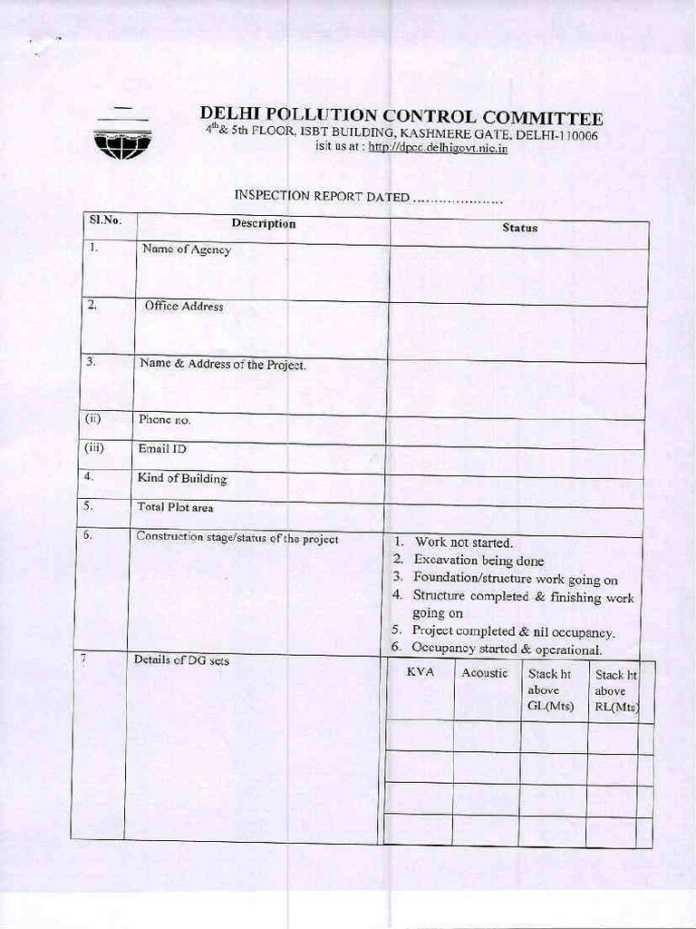 Inspection Performa For Dust Pollution in Construction Project (CMC'S ...