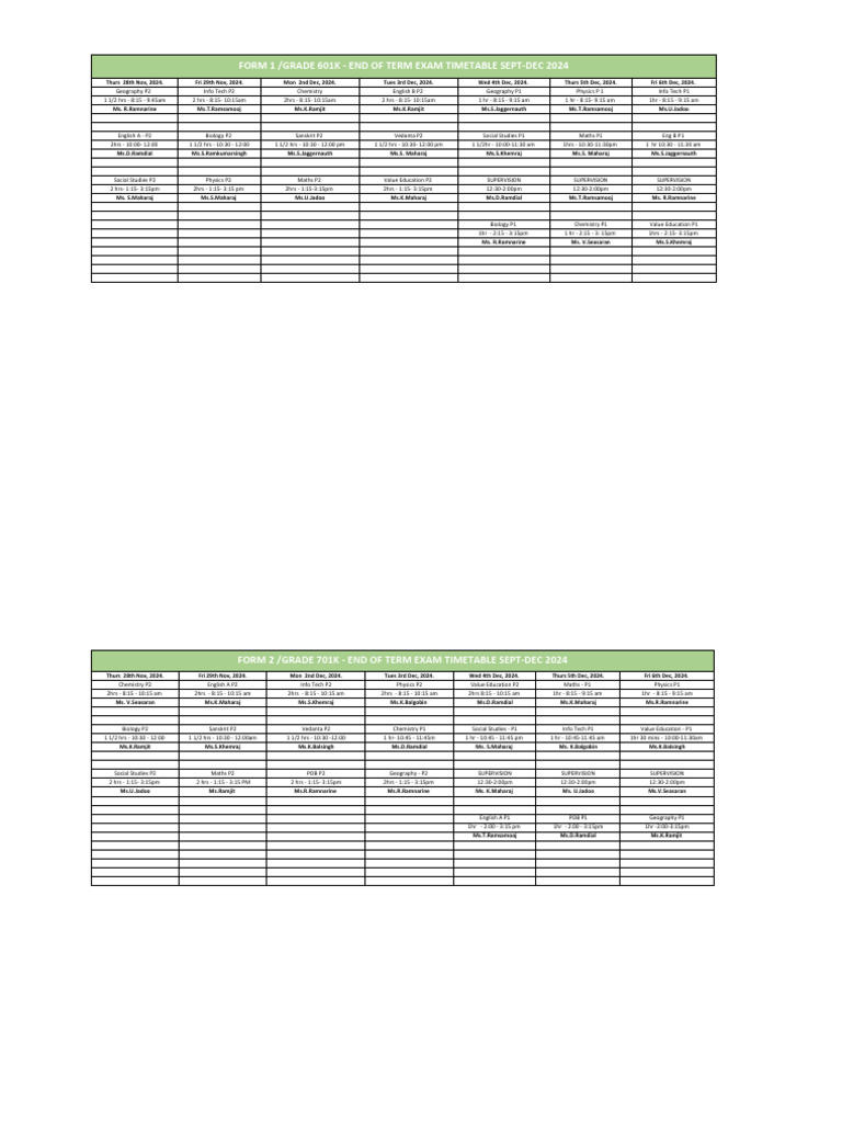 Timetable 2024 Eot Term 1 | PDF | Natural Sciences