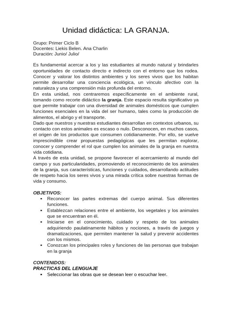 Unidad Didáctica sobre la Granja | PDF | Vida