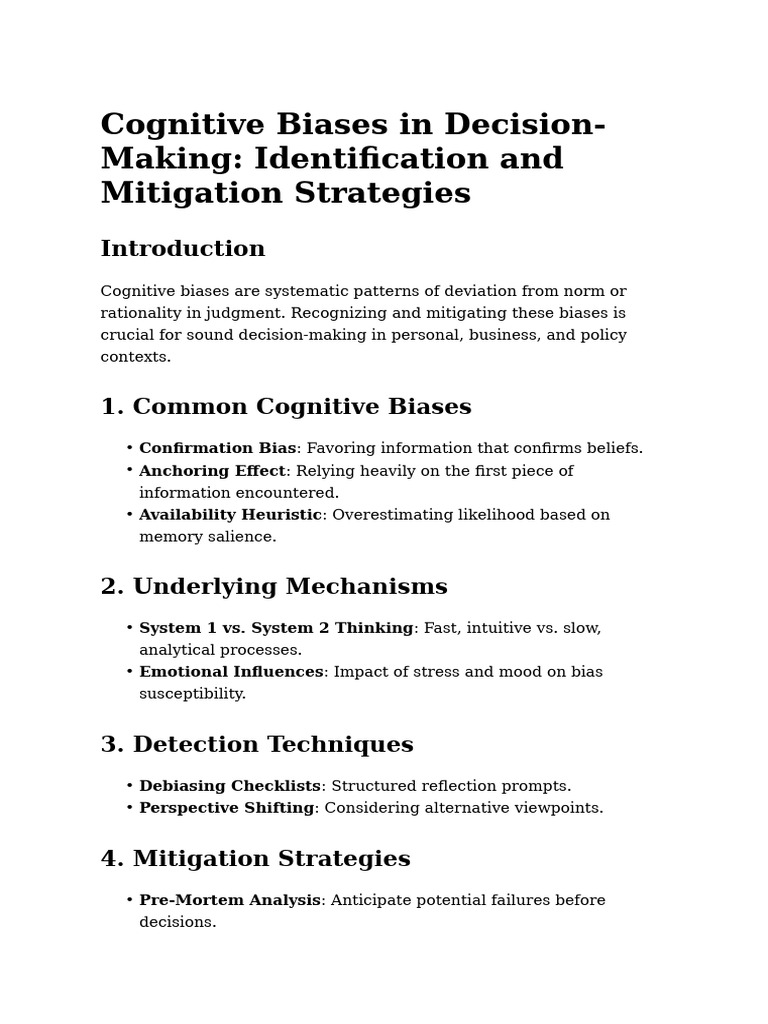 Cognitive Biases Decision Making | PDF