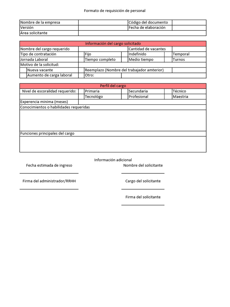 Formato Requisicion de Personal | PDF