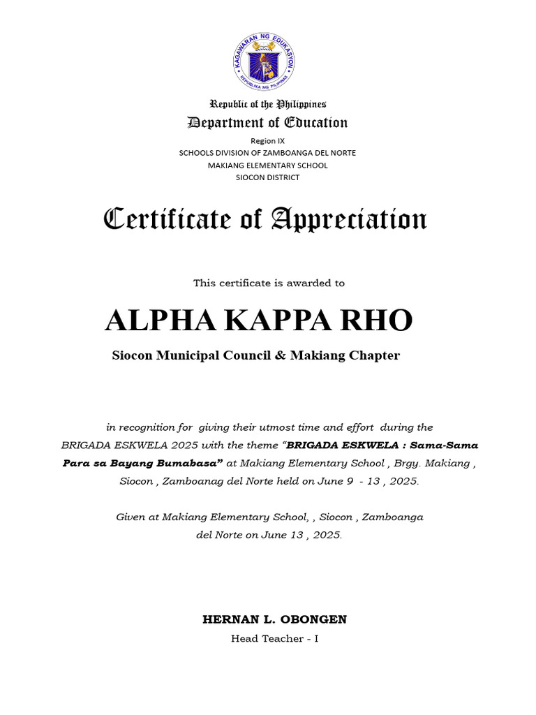 Certificate of Appreciation Akhro | PDF