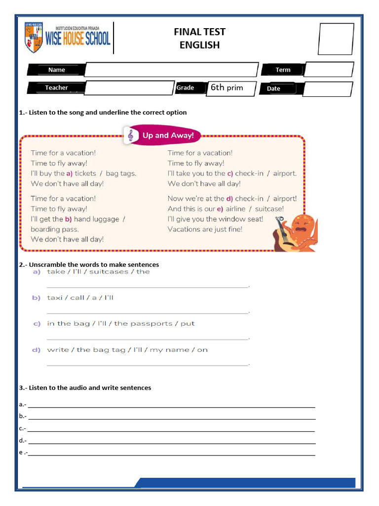 6th Grade English Final Test Guide | PDF