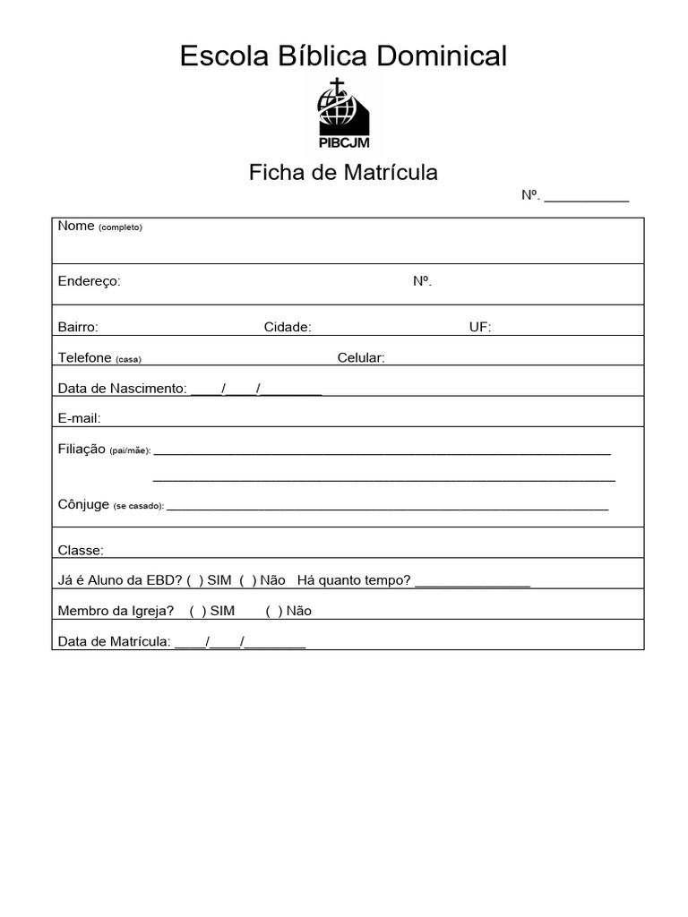 Matrícula Escola Bíblica 2019 Pdf